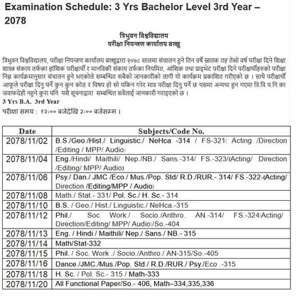 BA 3rd Year Examination Routine Published By TU - TyroCity